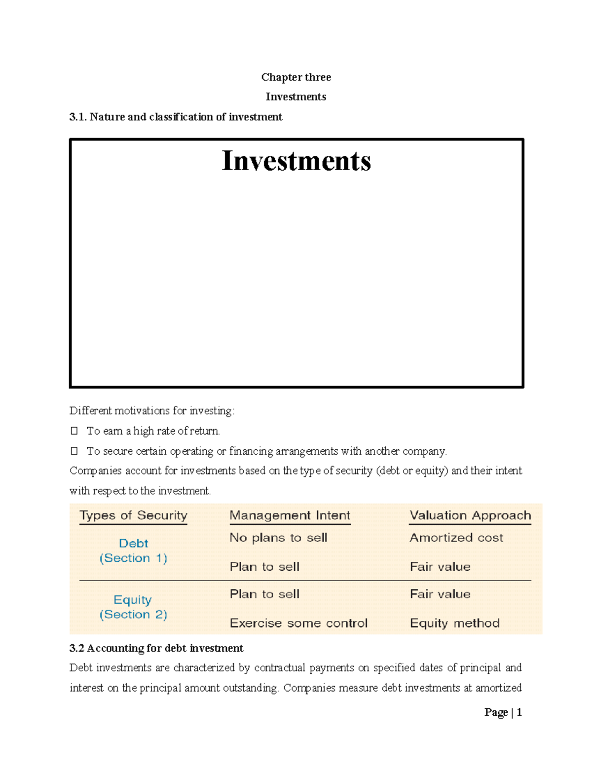 Chapter 3: Investments - Nature, Classification, and Accounting Methods ...