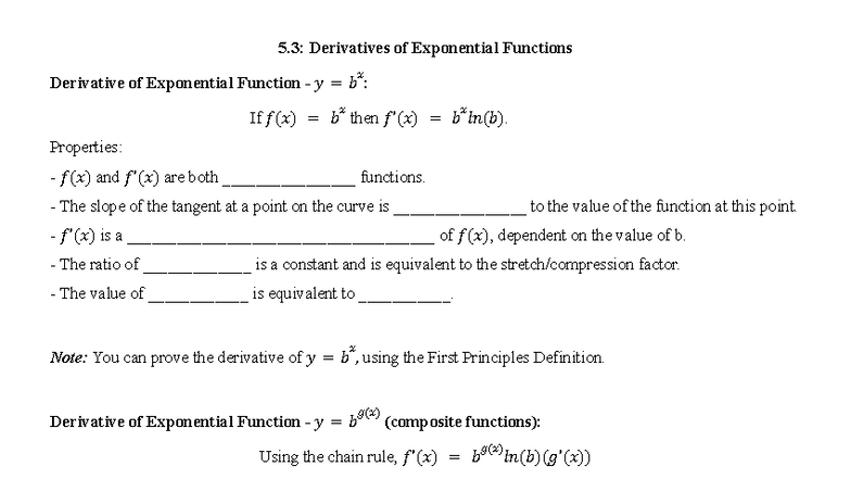 5.3 Derivatives of Exponential Functions: Key Concepts and Examples ...