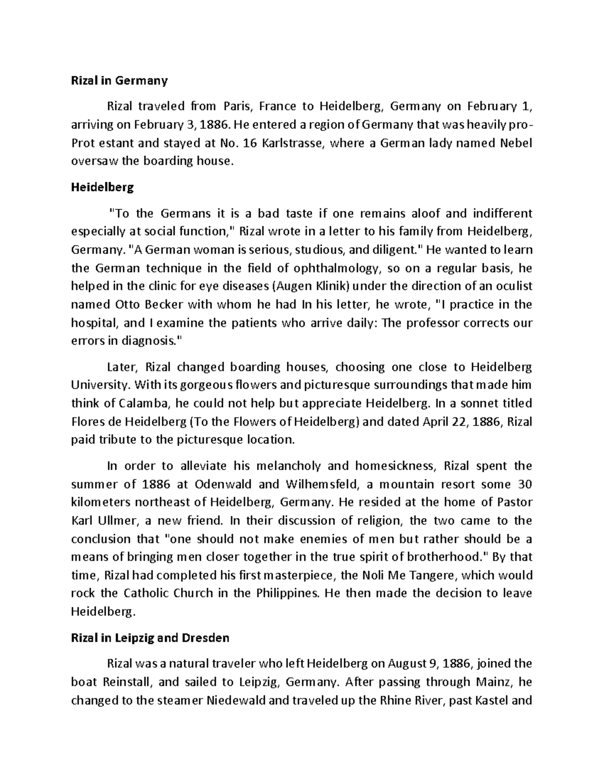 Rizal in Germany - Rizal in Germany Rizal traveled from Paris, France ...