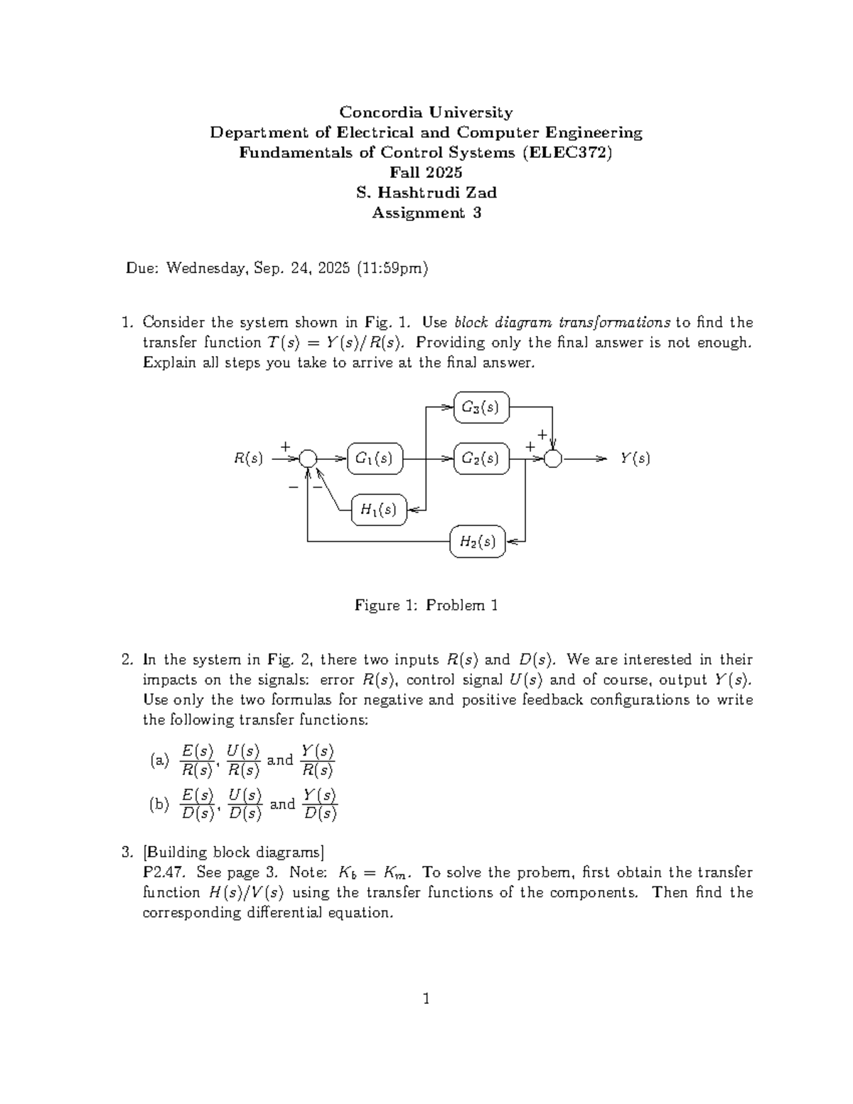 ELEC372 Fall 2025 Assignment 3: Control Systems Analysis - Studocu