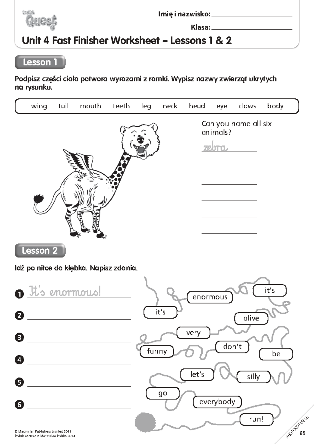 Unit 4 Fast Finisher Worksheet Lessons 1&2 EQ3 TRF - Imię i nazwisko ...