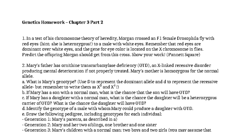 Genetics Homework - Chapter 3 Part 2 Analysis & Pedigree Study - Studocu