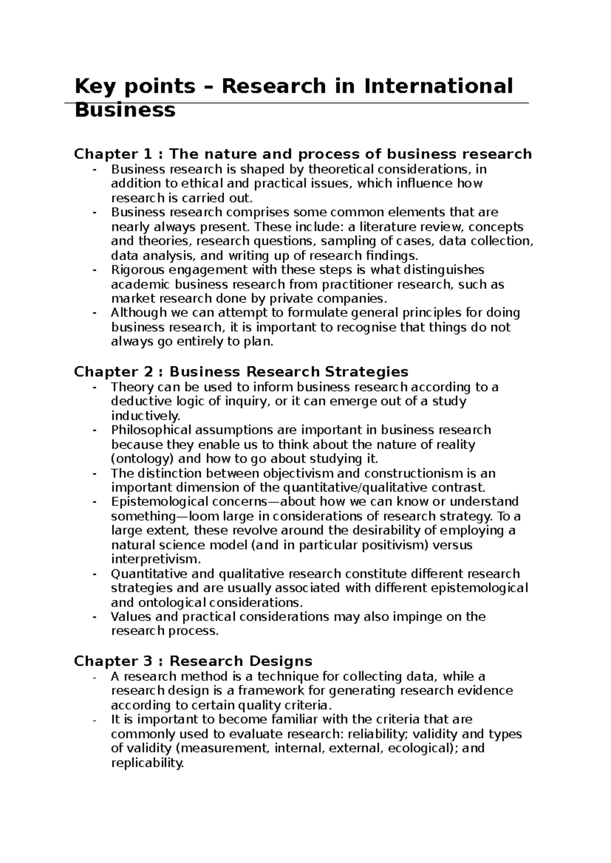 International Business Research: Key Points Summary - Studeersnel