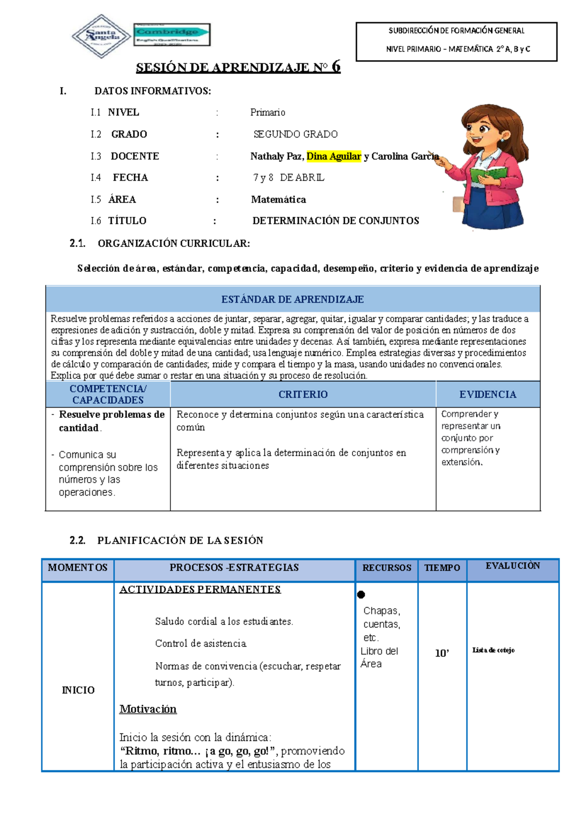 Sesión de Aprendizaje 6: Determinación de Conjuntos en Matemática A, B ...