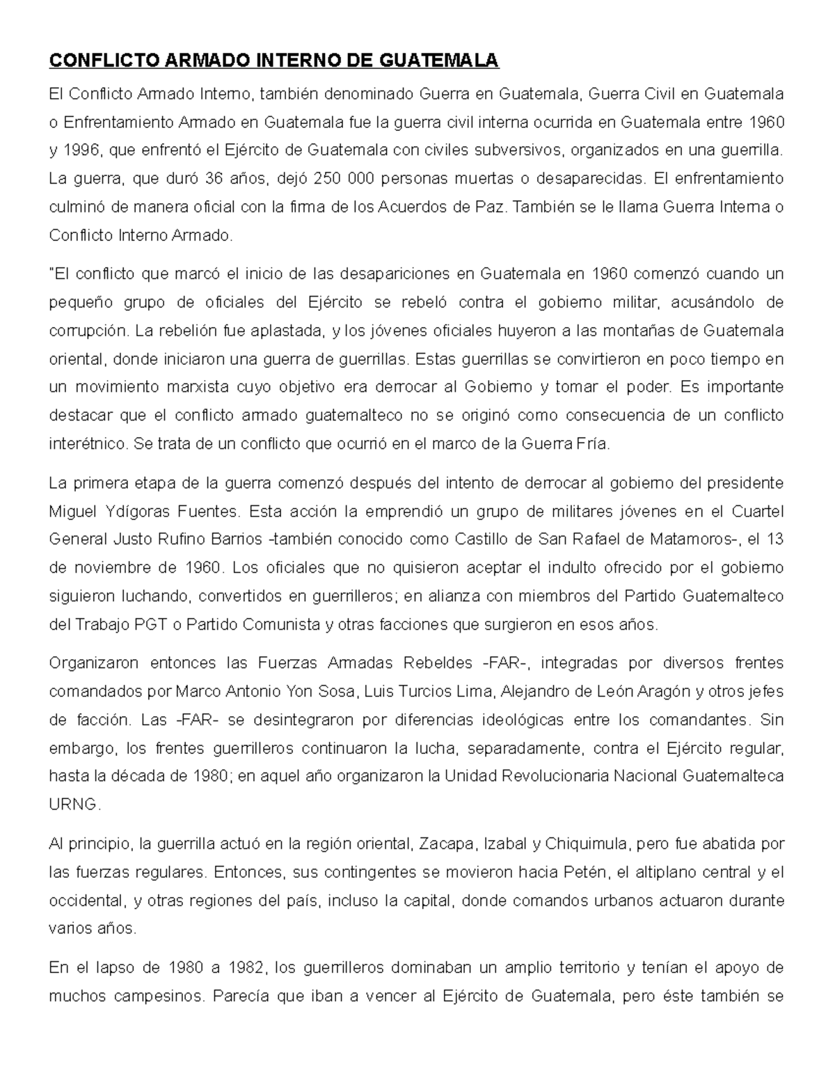 Conflicto Armado Interno en Guatemala: Historia y Consecuencias - Studocu