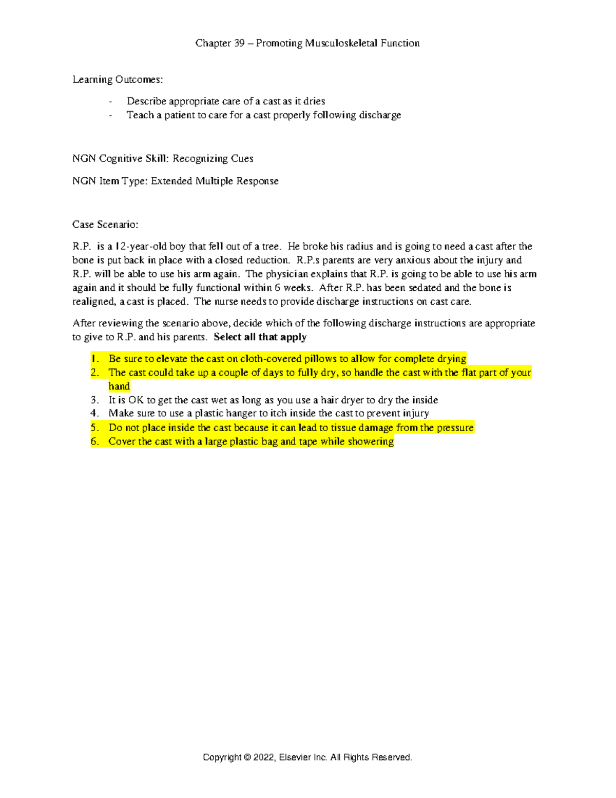 Chapter 039: Understanding Cast Care for Musculoskeletal Health - Studocu