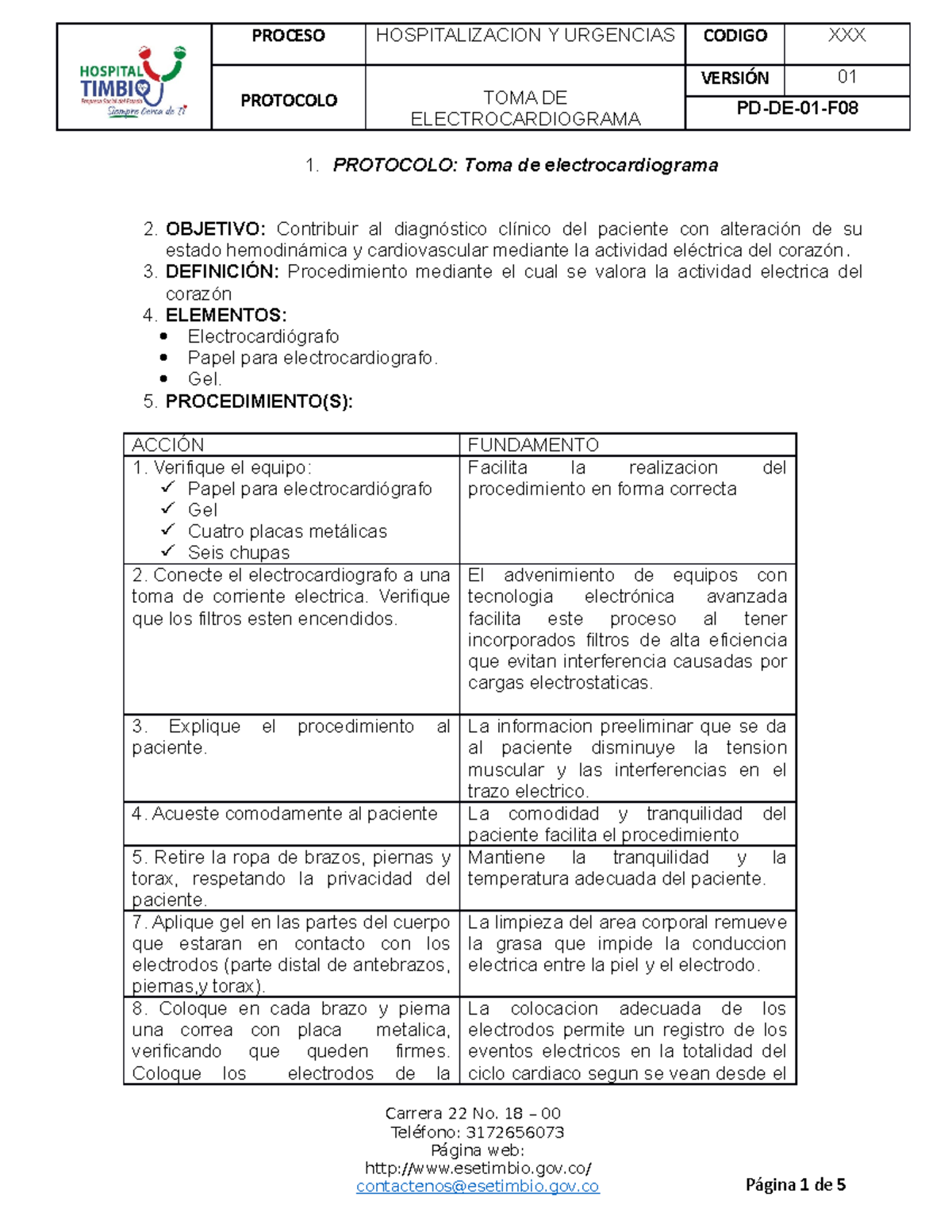 Protocolo EKG - Toma de Electrocardiograma Versión 01 (PD-DE-01-F ...