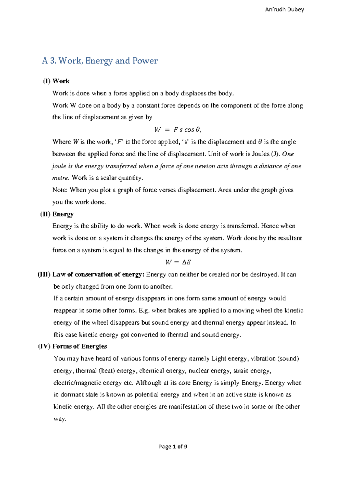 A 3 Work, Energy, and Power: Concepts and Applications - Studocu