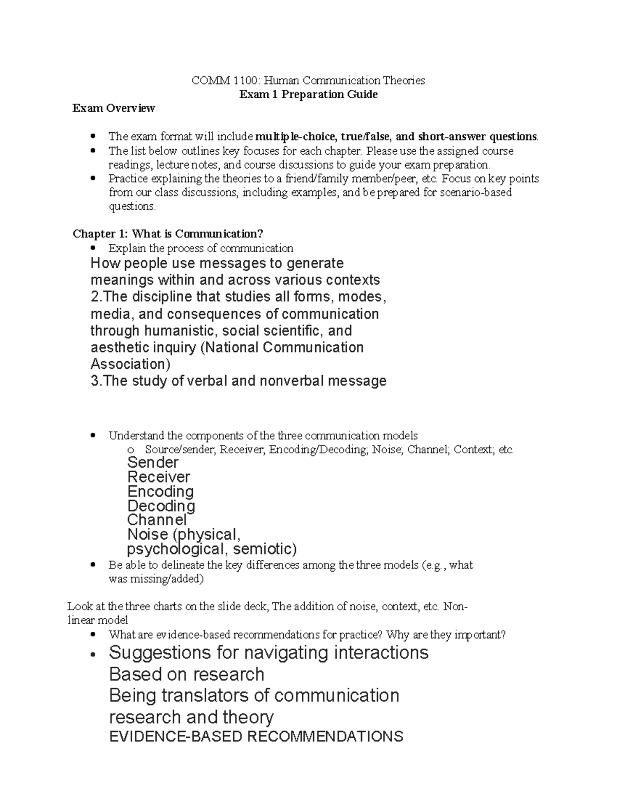 COMM 1100: Exam 1 Prep Guide for Human Communication Theories - Studocu