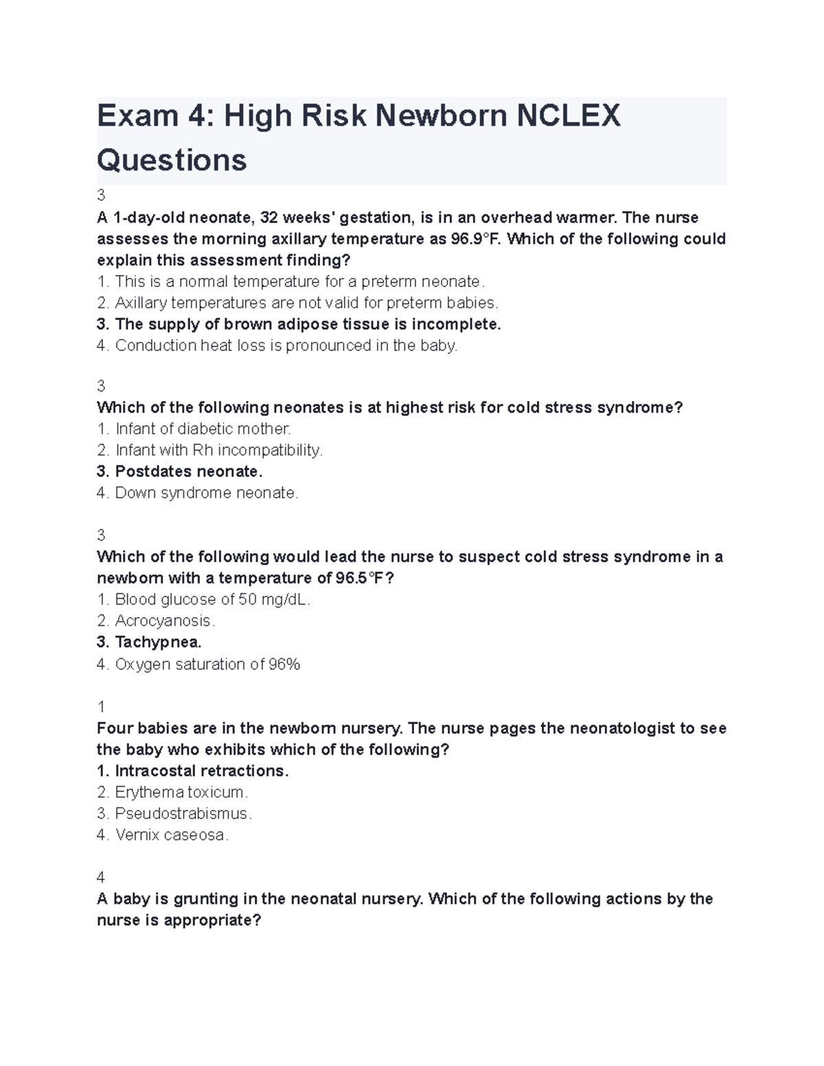 Exam 4 High Risk Newborn NCLEX Questions and Answers - Studocu