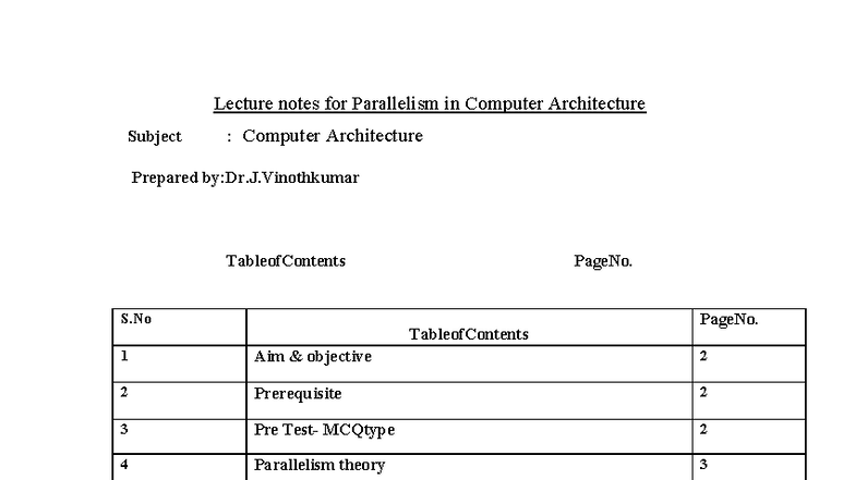Lecture Notes on Parallelism in Computer Architecture (COA IMAA) - Studocu