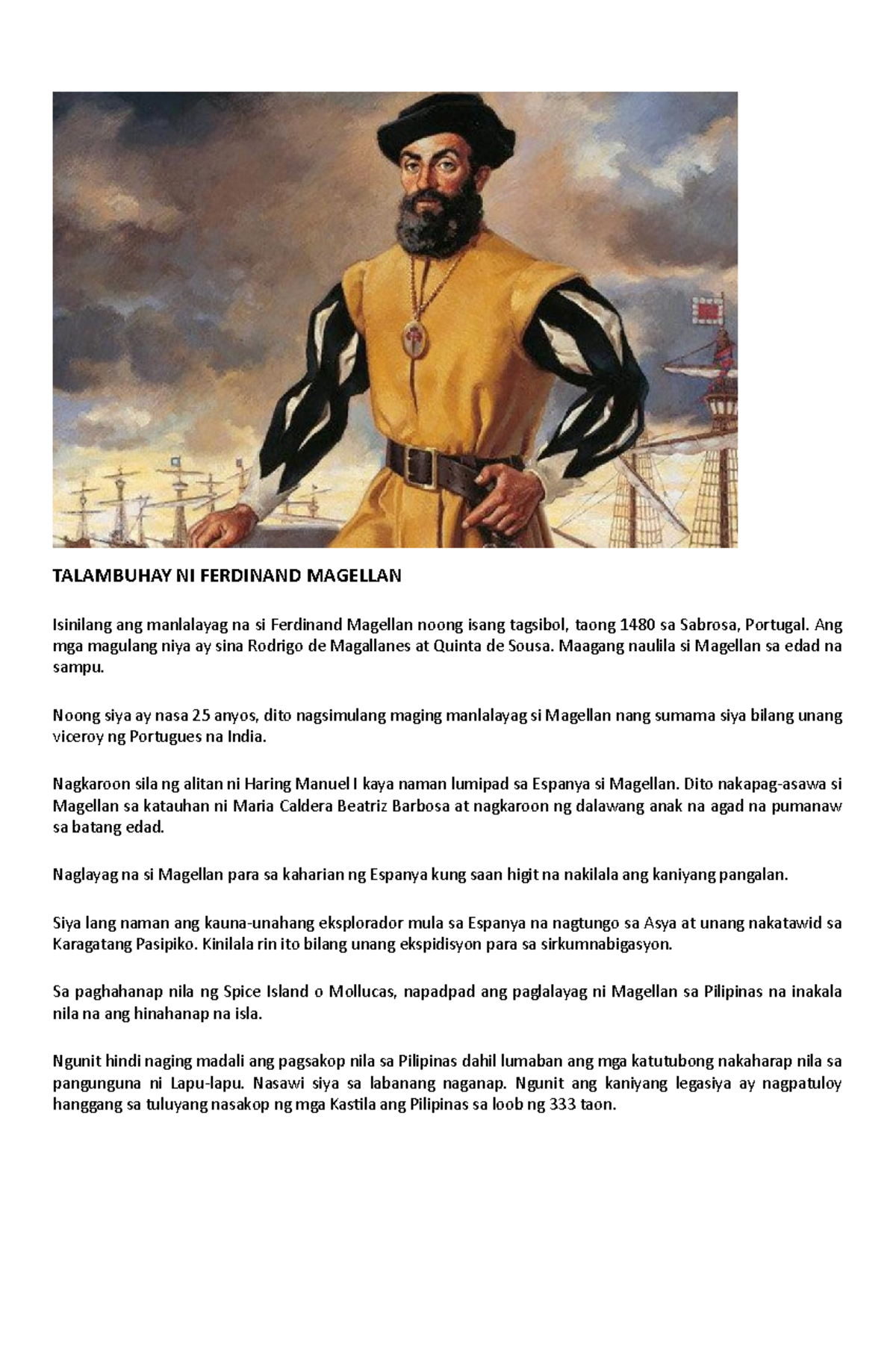 Ferdinand Magellan: Talambuhay ng Unang Eksplorador sa Asya - Studocu