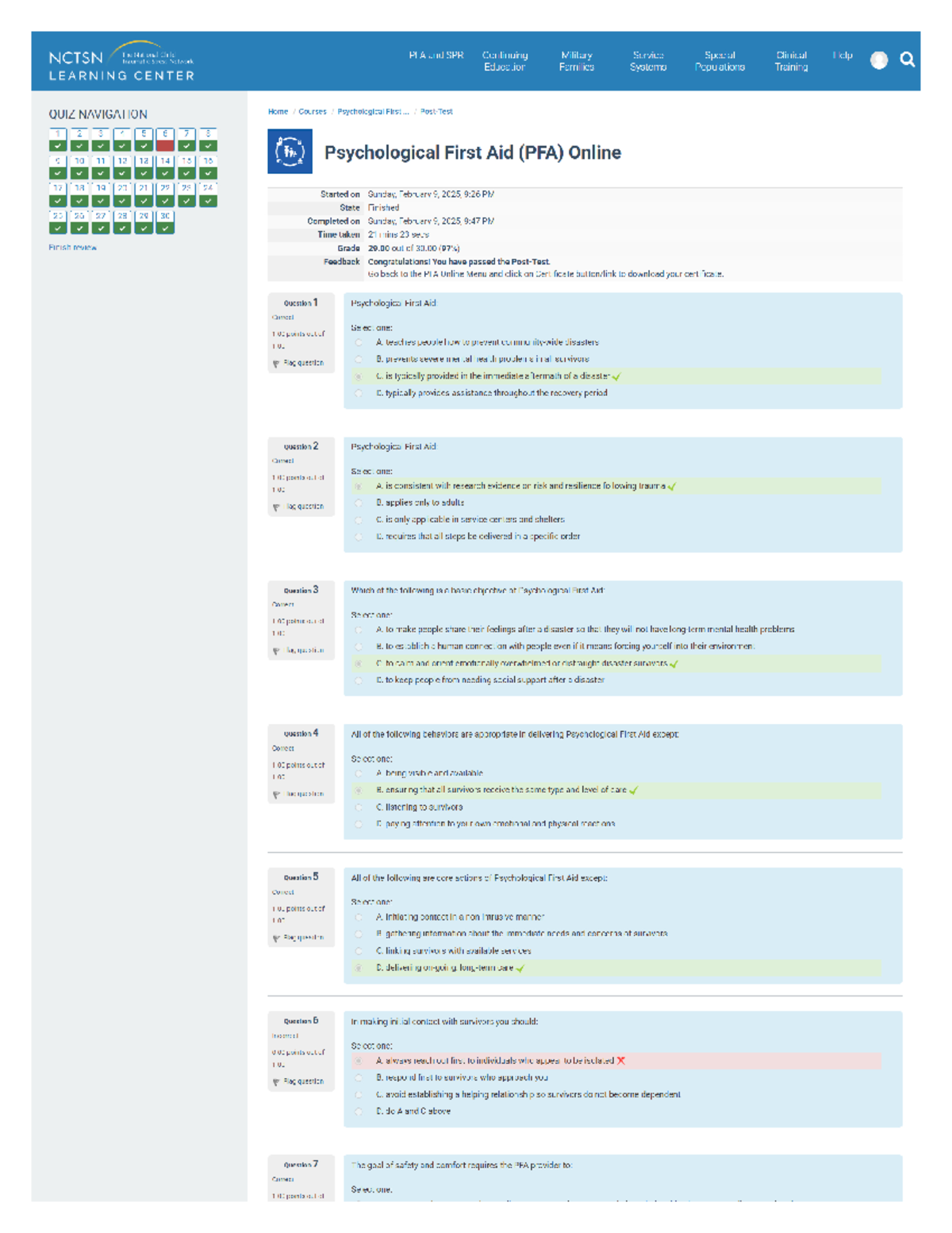 First AID QUIZ Results - NCTSN The National Child PFA and SPR ...