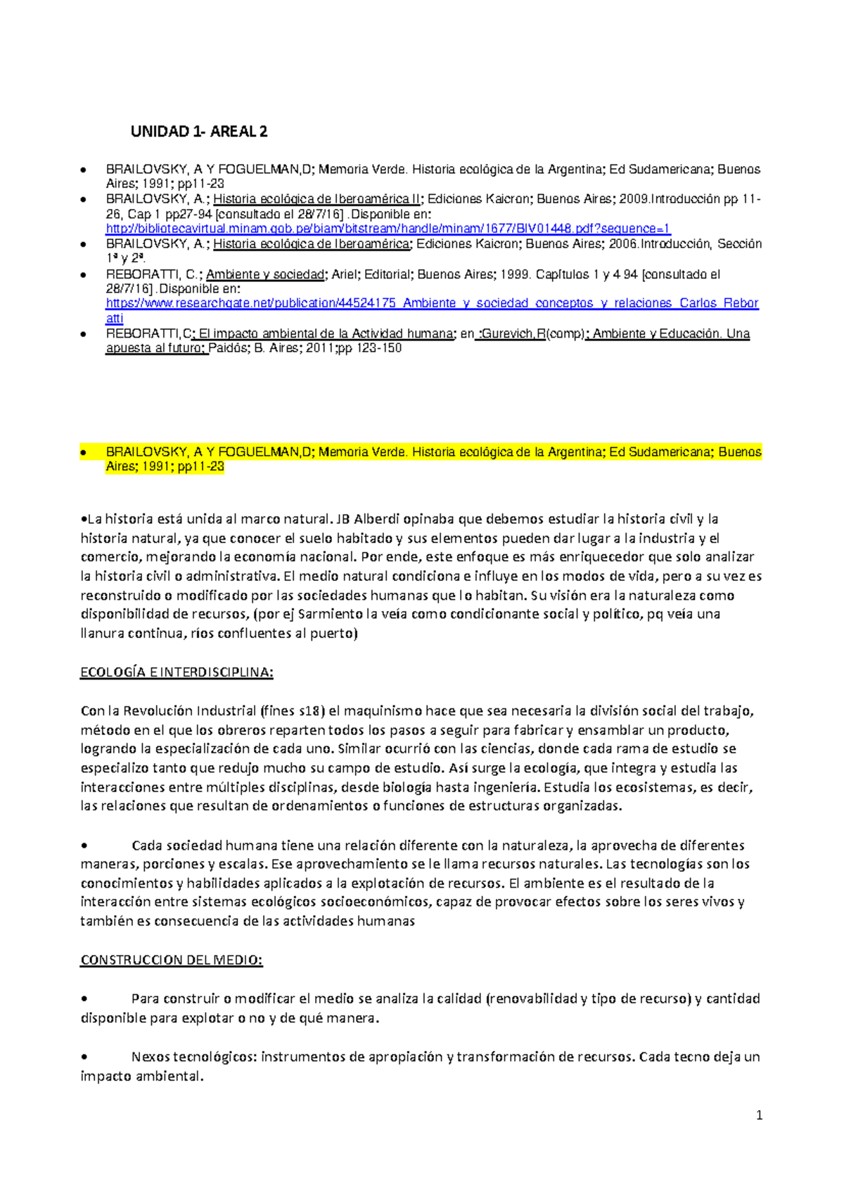 Unidad I Completa: Impacto Humano en el Ambiente y Ecología 2023 - Studocu