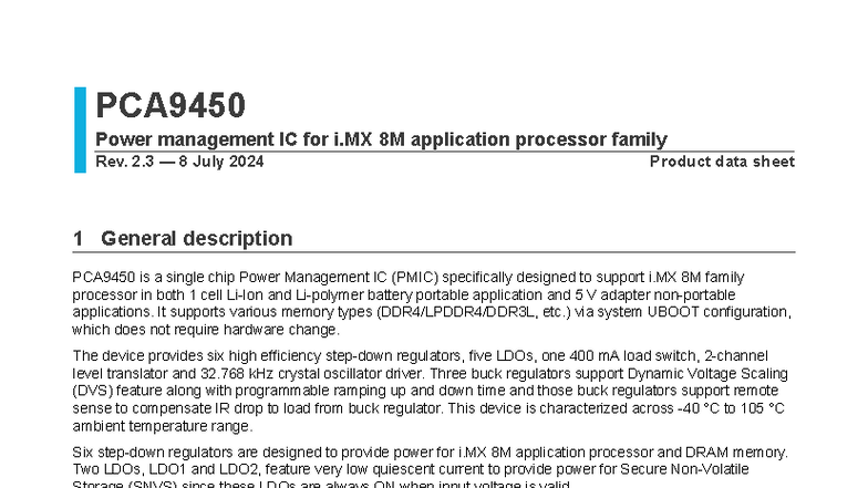 PCA9450 Power Management IC for i.MX 8M Processor Family - Rev. 2.3 ...