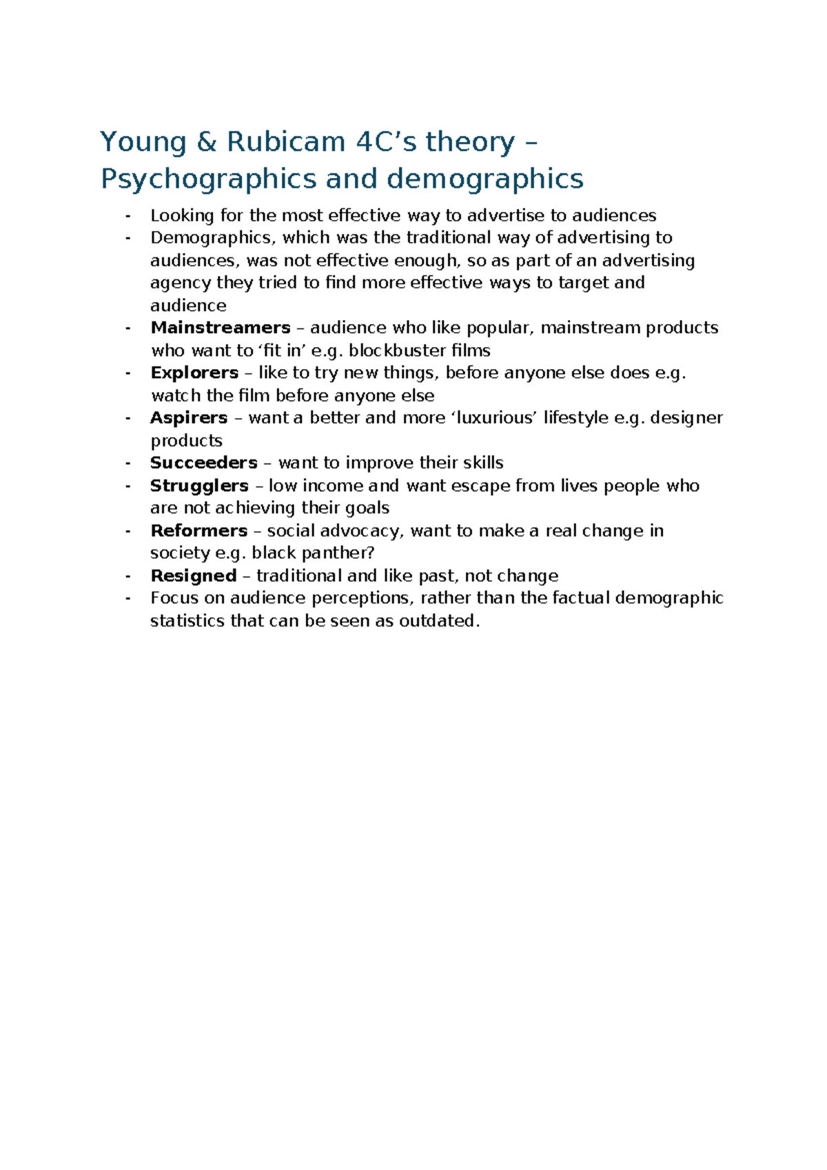 Young & Rubicam 4C's Theory: Psychographics vs. Demographics Analysis ...