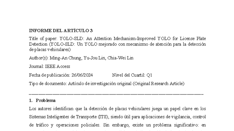 Informe Artículo 18: YOLO SLD - Detección de Placas Vehiculares con ...