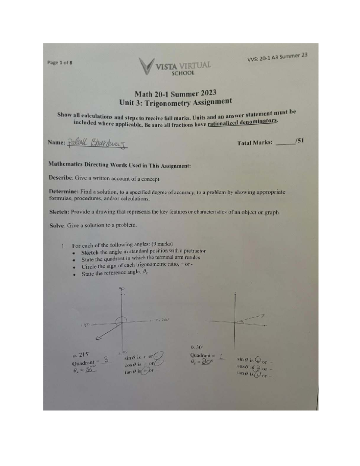 VVS: A3 Math Summer 2023 Trigonometry Assignment Guide - Studocu
