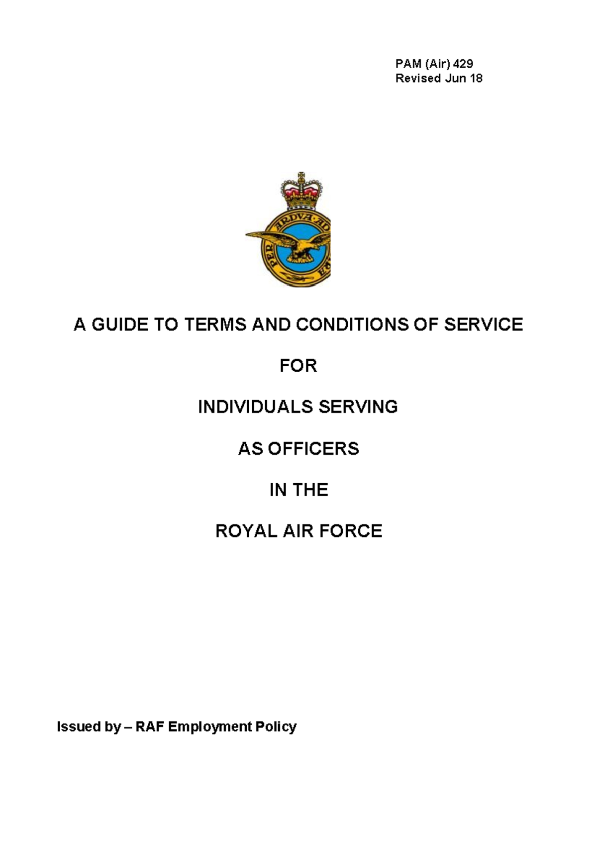 PAM (Air) 429: Guide to RAF Officer Terms & Conditions (Revised 2018 ...