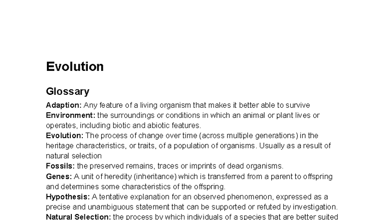 Evolution Review: Key Terms and Concepts in Biology - Studocu