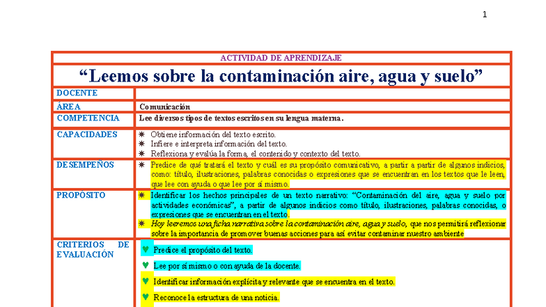 Actividad de Aprendizaje: Contaminación Ambiental y Comprensión Lectora ...