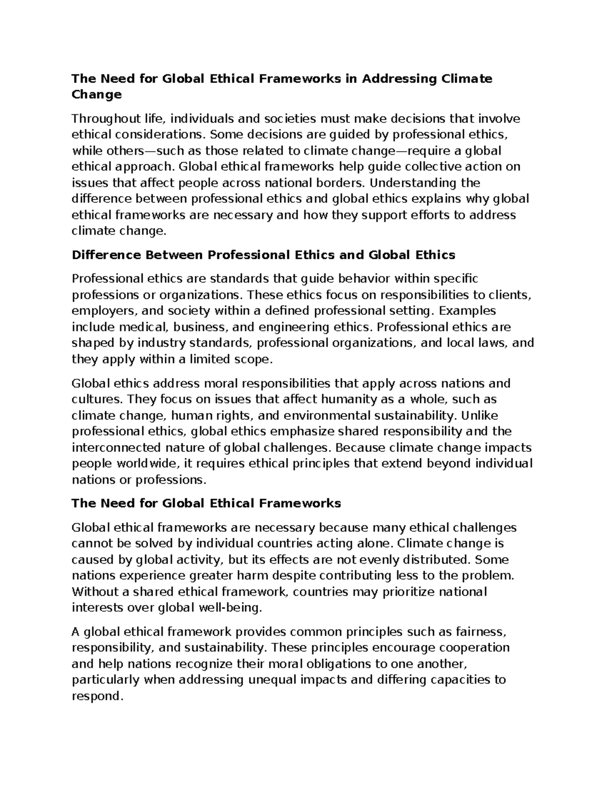 Ethics in Global Society: Addressing Climate Change Challenges - Studocu