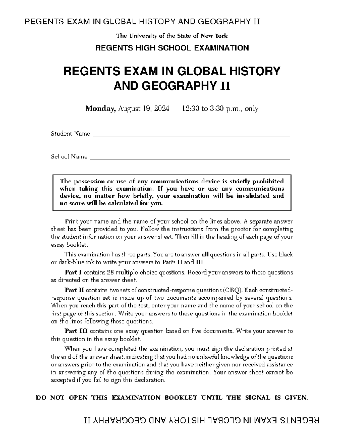 Global Hist. Geo. II Regents Exam - August 2024 Overview and ...