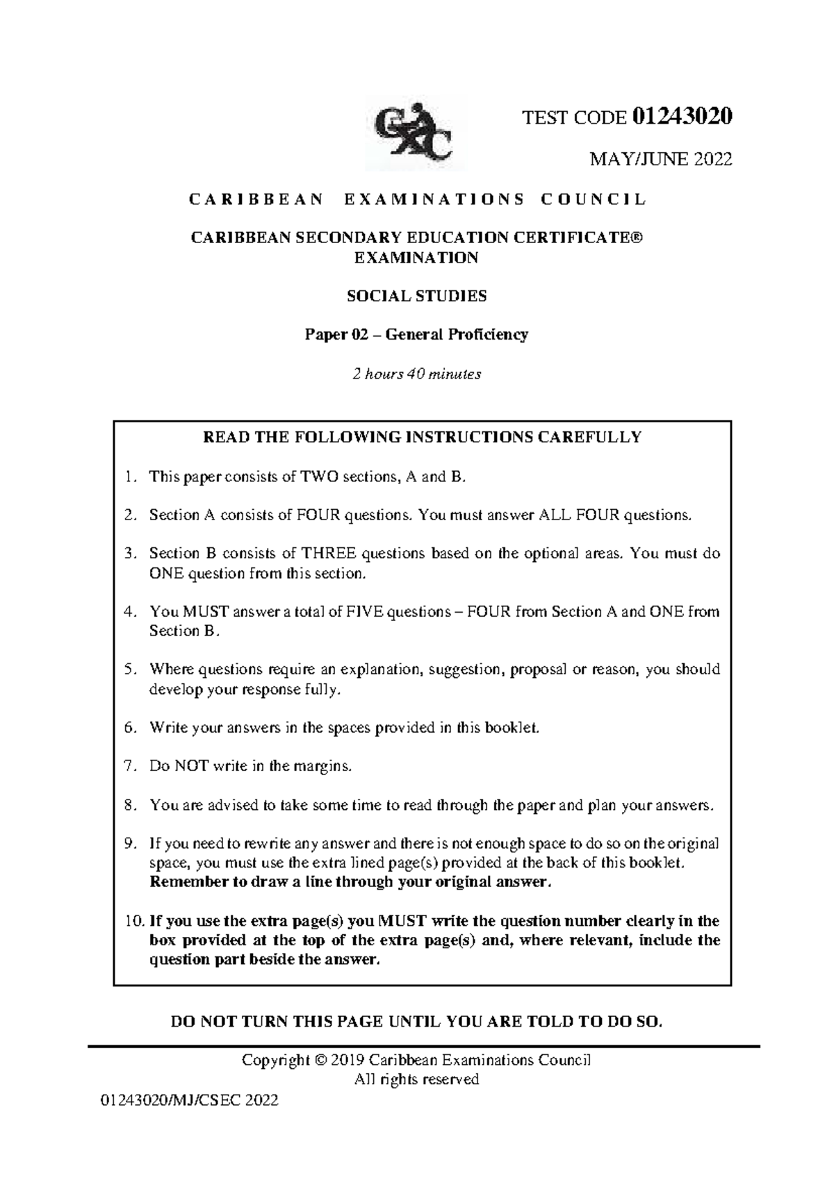 Social Studies - 2022 CSEC Exam Paper 02 Guide - Studocu