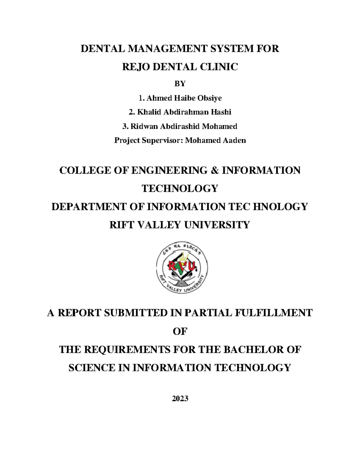 Rejo Dental Clinic Management System Project Report - IT 2023 - Studocu