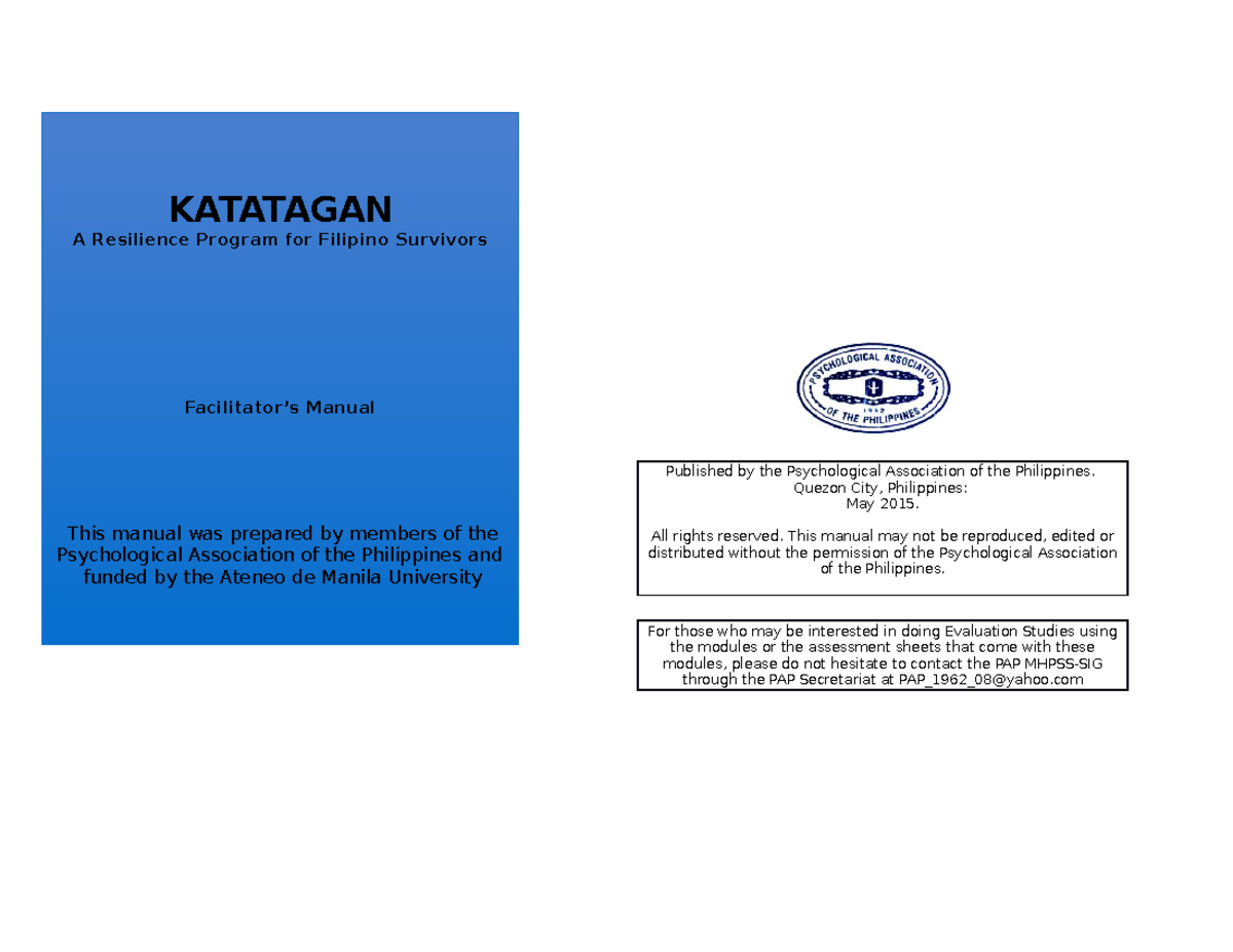 KATATAGAN Resilience Program: Modules 1-6 Overview and Implementation ...