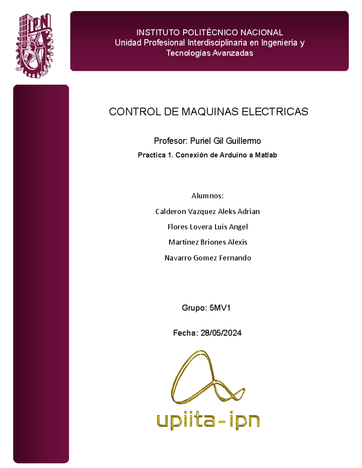 Práctica 1: Conexión de Arduino a MATLAB (Control de Máquinas Eléctricas) - Studocu