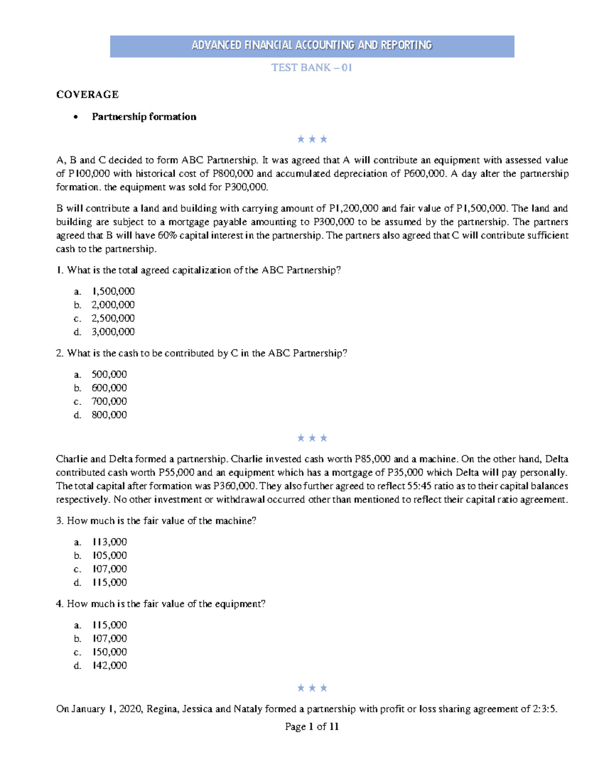 Test Bank – Partnership Formation Coverage (Afar-01) - Studocu