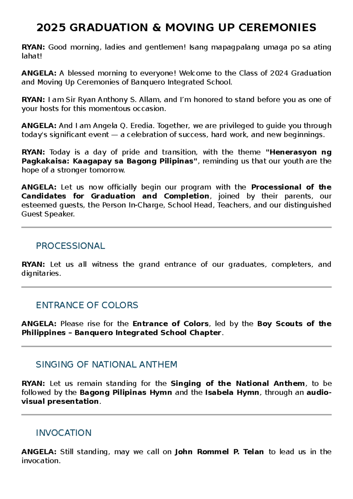 2025 Graduation & Moving Up Ceremonies Script - Studocu