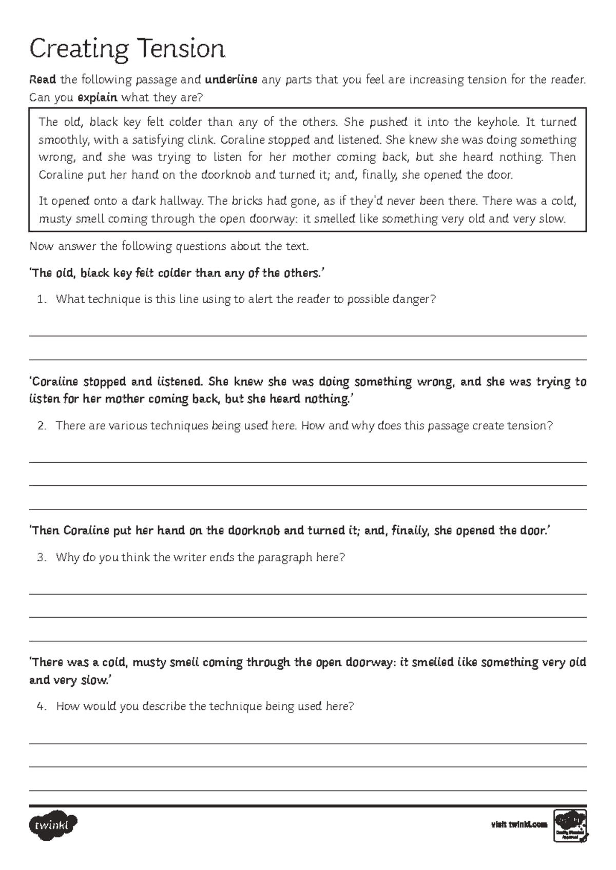 Creating Tension Activity Sheet: Analyzing Coraline's Key Moments - Studocu