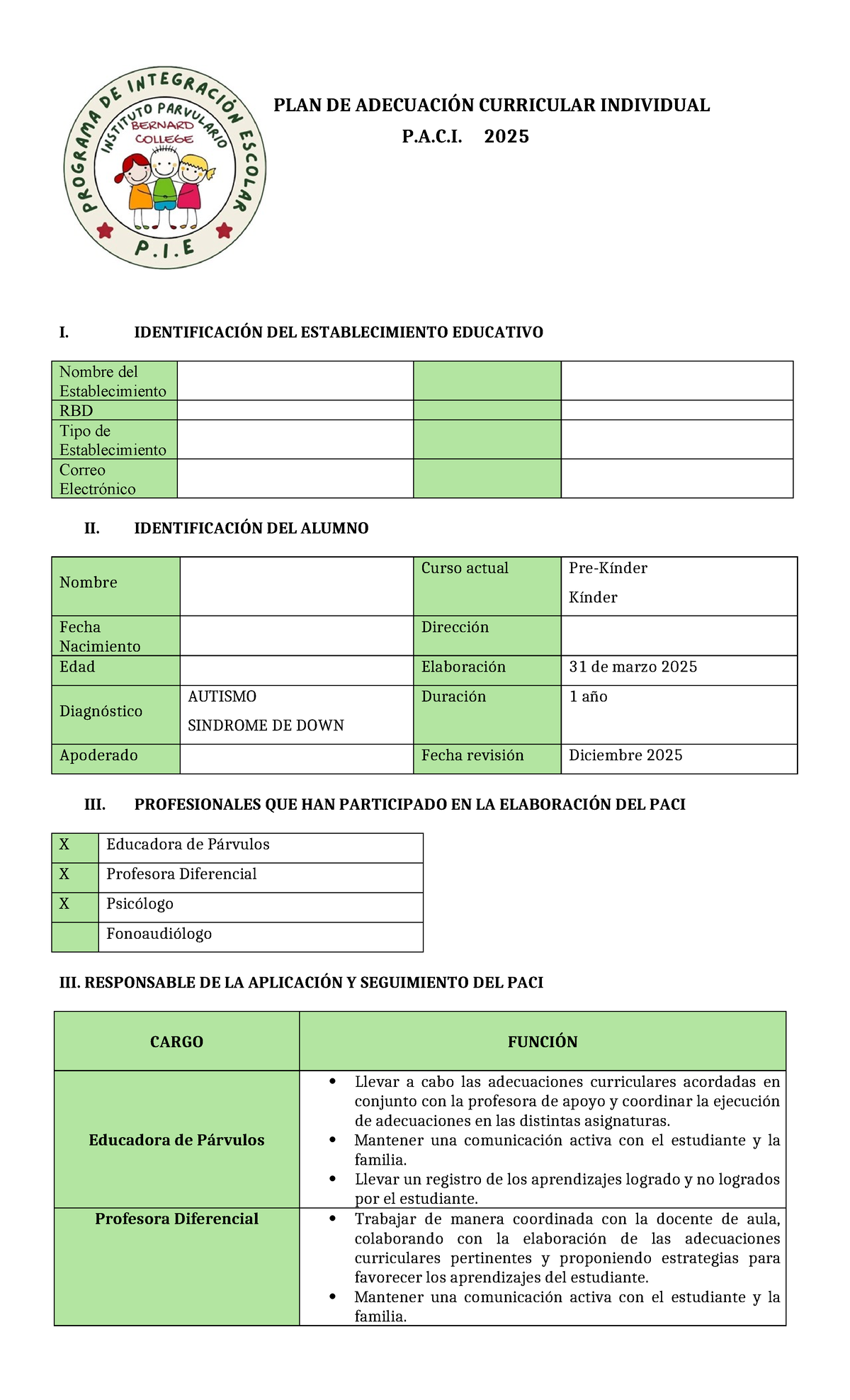 PACI 2025 - Plan de Adecuación Curricular Individual para Estudiantes ...