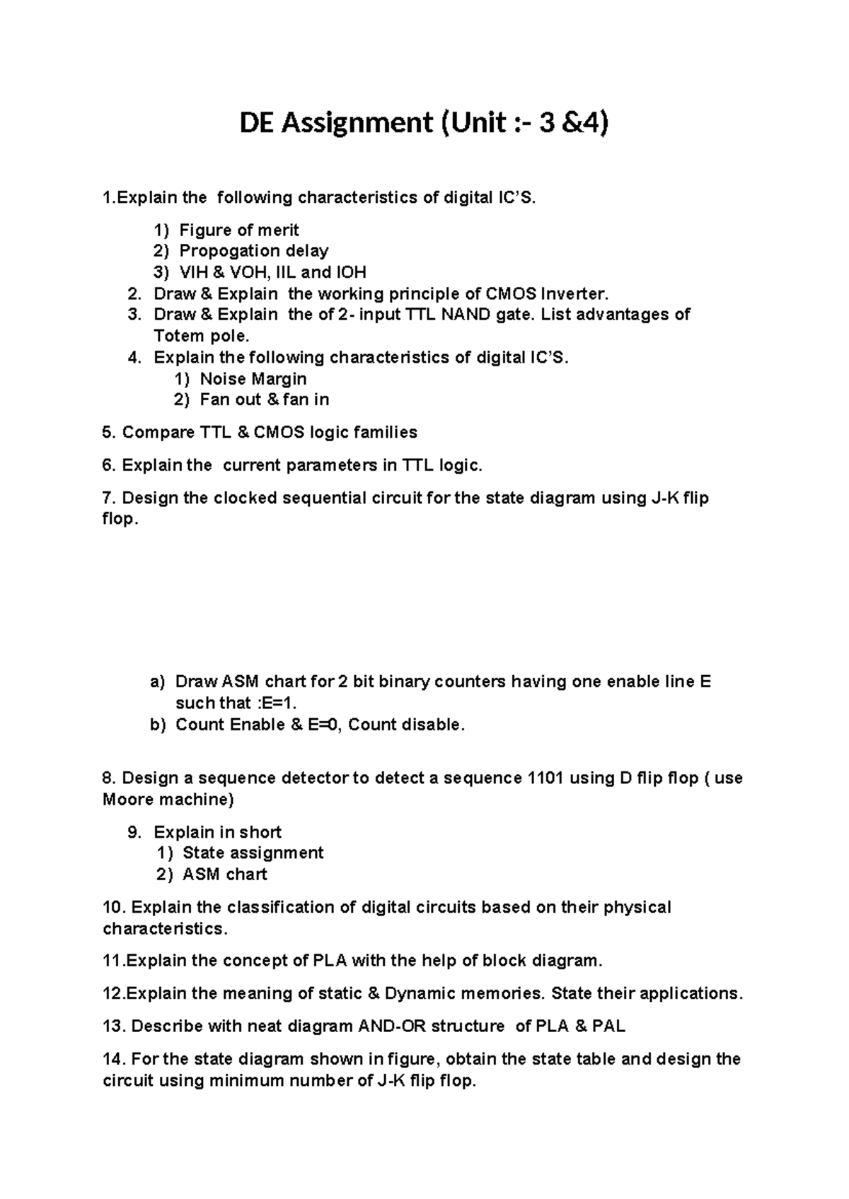 DE Assignment: Digital Electronics Concepts and Circuit Designs (Units ...