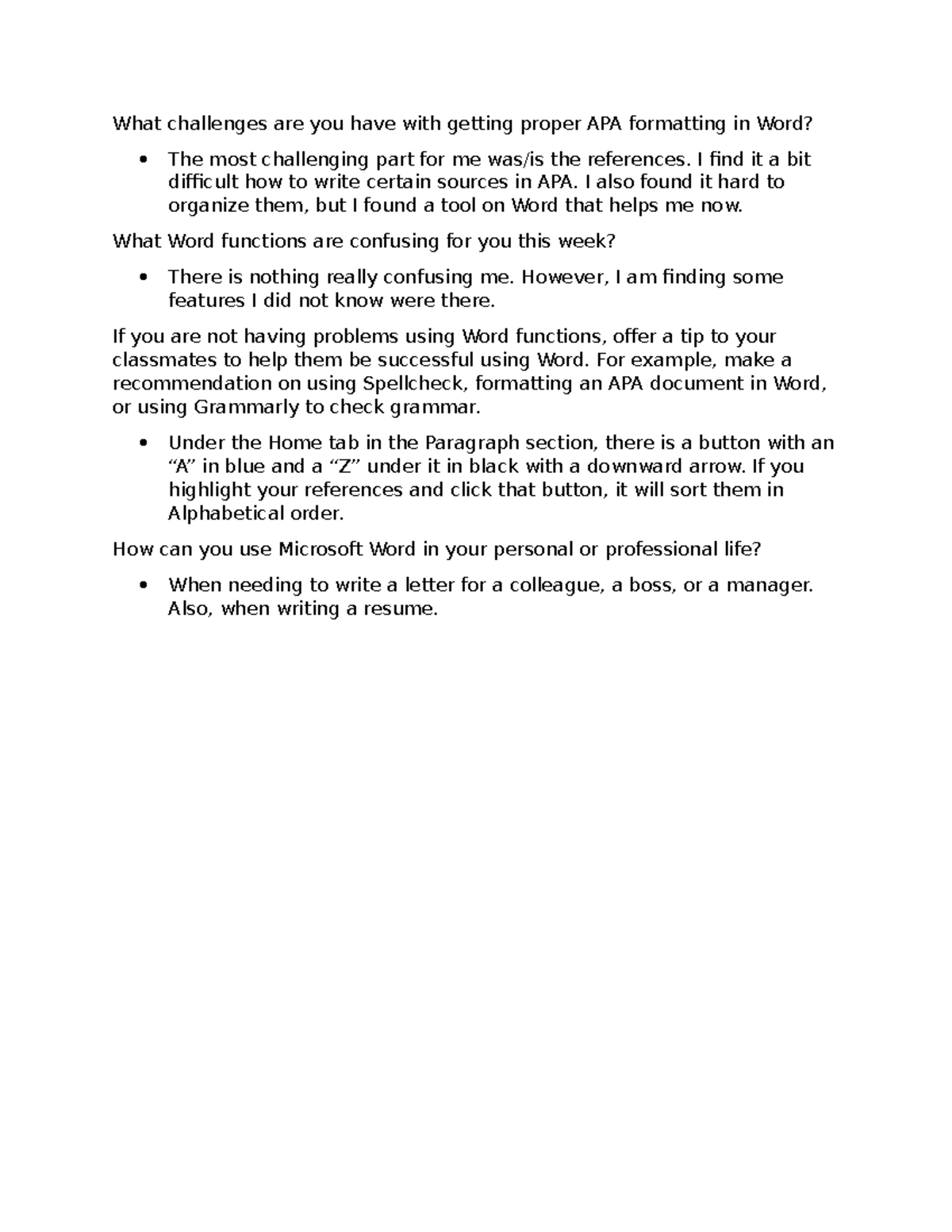 COMP 101 Week 7 Discussion: APA Formatting & Word Functions Insights ...
