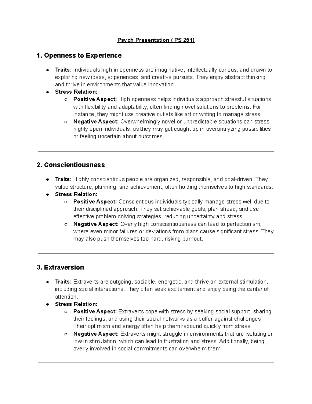 Psych Presentation - Openness to Experience Traits: Individuals high in ...