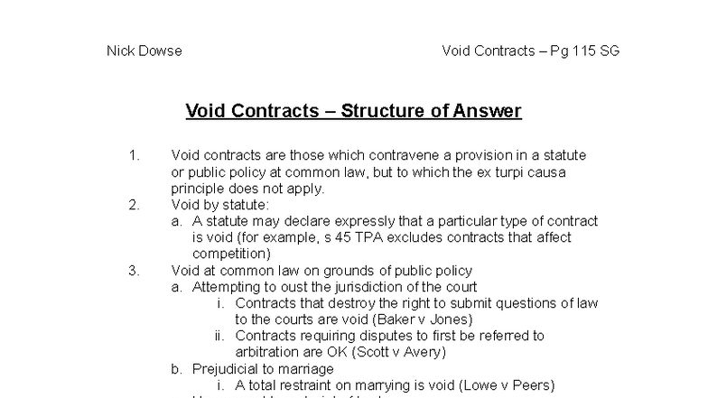 Void Contracts - Step-by-Step Analysis of Legal Principles - Studocu