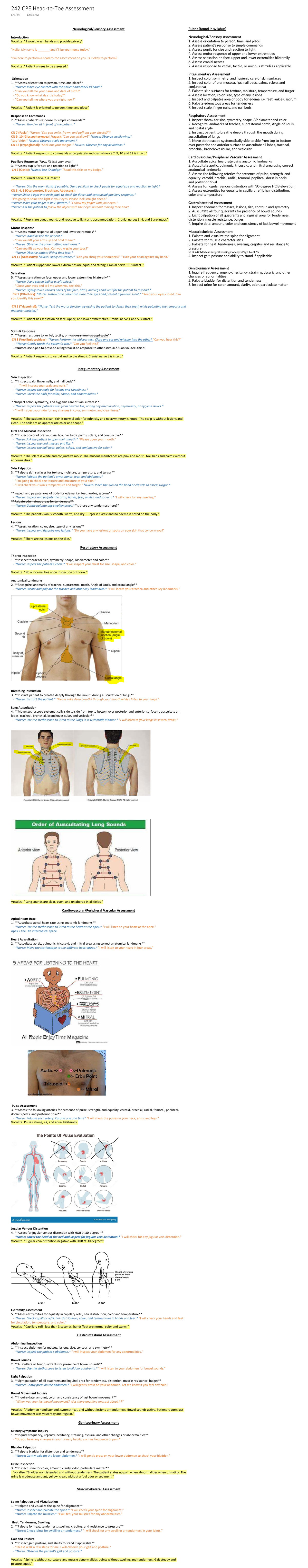 242 CPE Head-to-Toe Assessment Guide for Nursing Students - Studocu