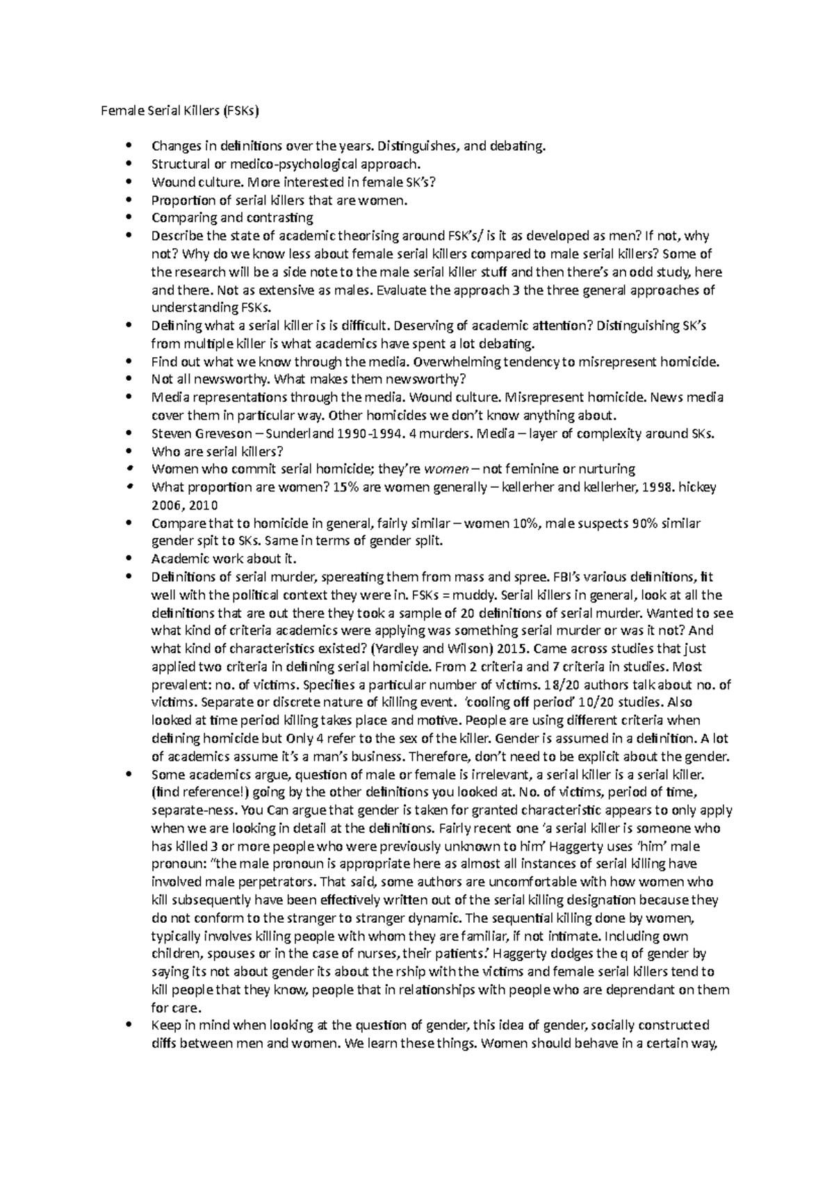 Exploring Female Serial Killers: A Study Outline (FSK Essay) - Studocu