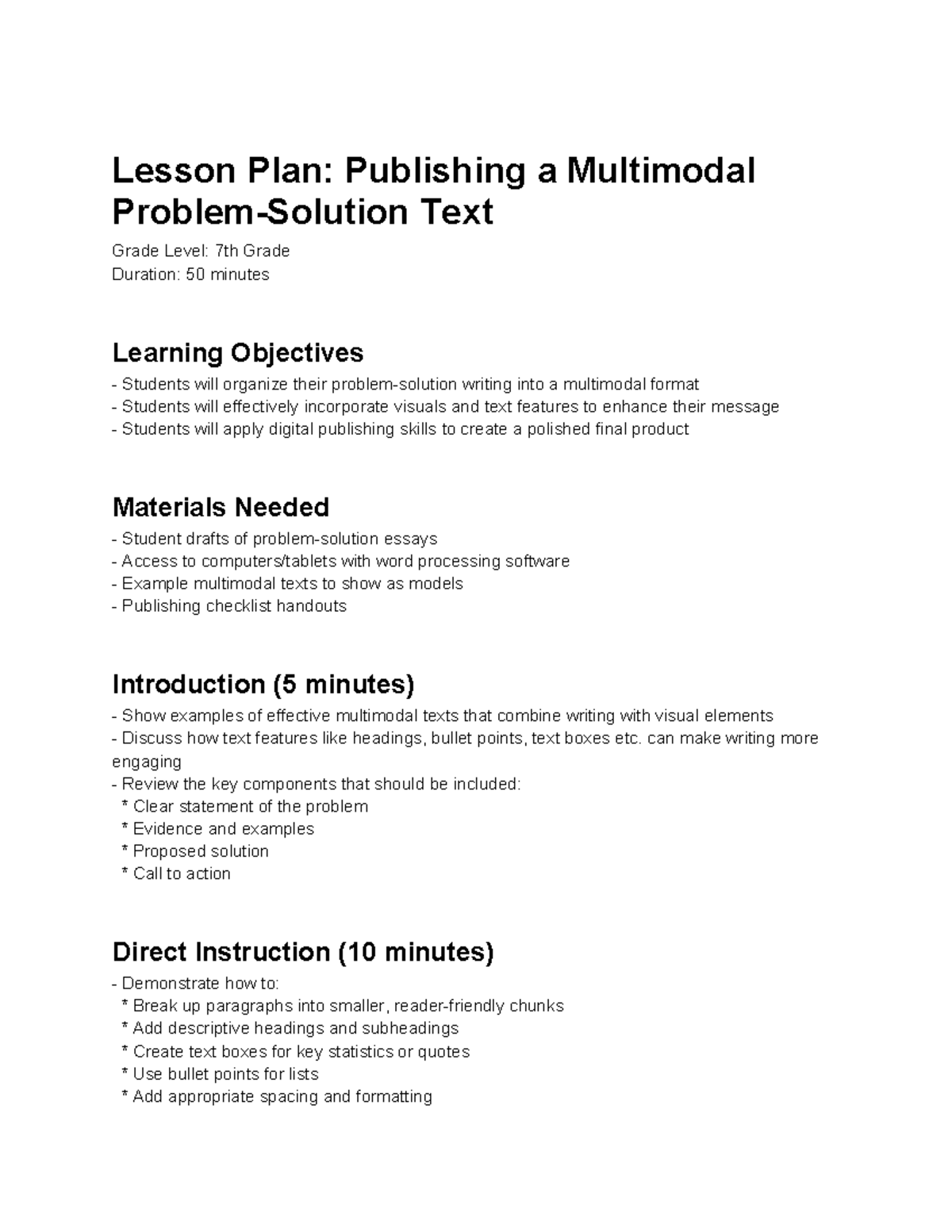 Grade 7 - Multimodal Publishing Lesson Plan - Studocu