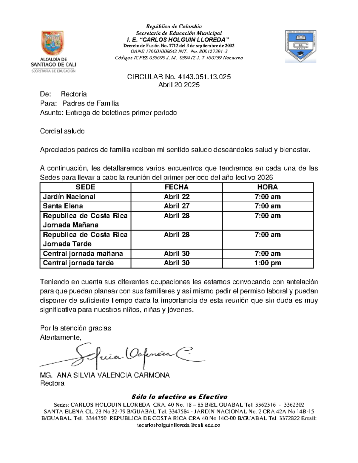 Circular No. 4143 - Entrega de Boletines Primer Periodo 2026 - Studocu