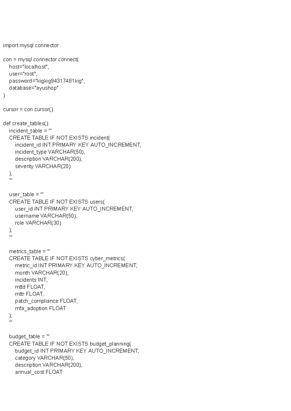 MySQL Database Management Script for Incident Tracking and Metrics ...