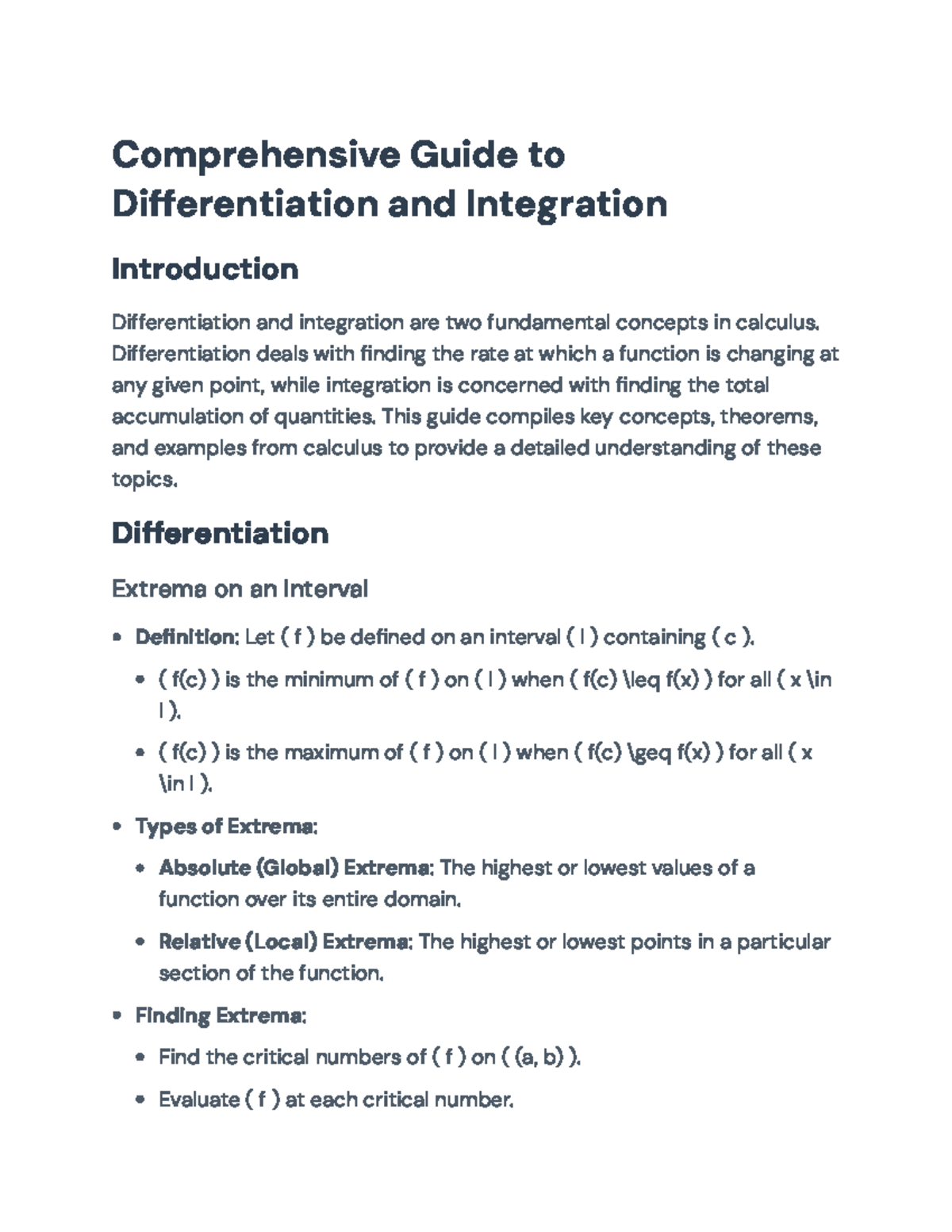 Comprehensive Guide to Differentiation and Integration (MAT122 ...