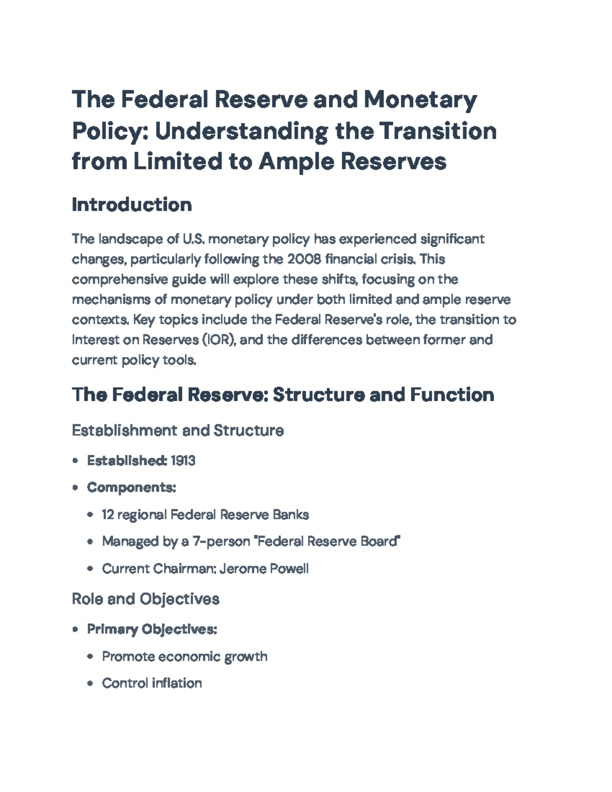 The Federal Reserve and Monetary Policy: Transitioning to Ample ...