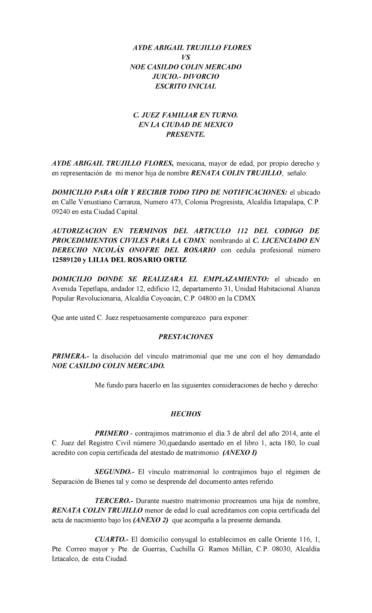 AYDE ABIGAIL TRUJILLO FLORES VS NOE CASILDO COLIN MERCADO DIVORCIO ...