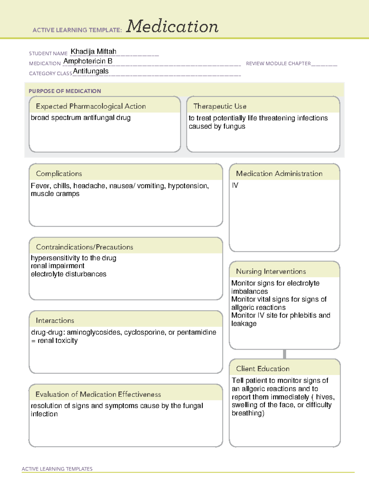 ACTIVE LEARNING TEMPLATE: Amphotericin B Review Module for Antifungals ...