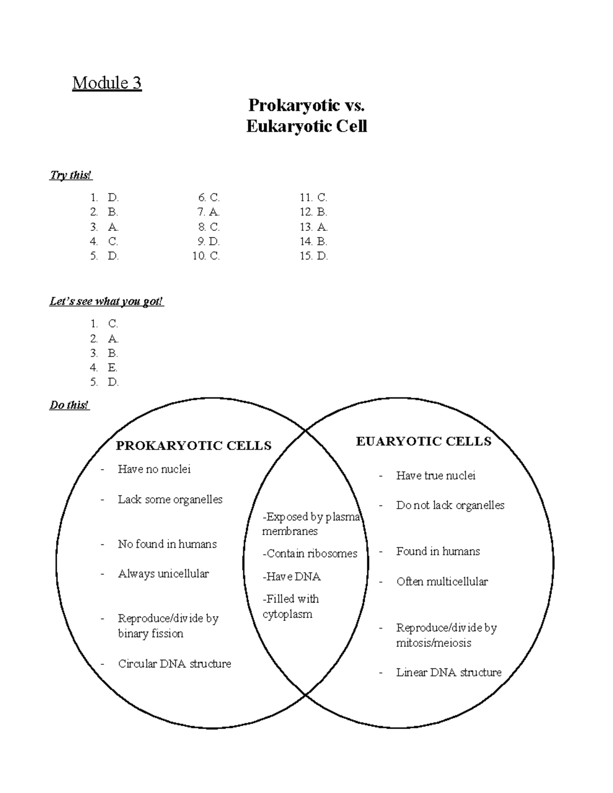 Biology (M3) Prokaryotic vs. Eukaryotic Cell Comparison Notes - Studocu