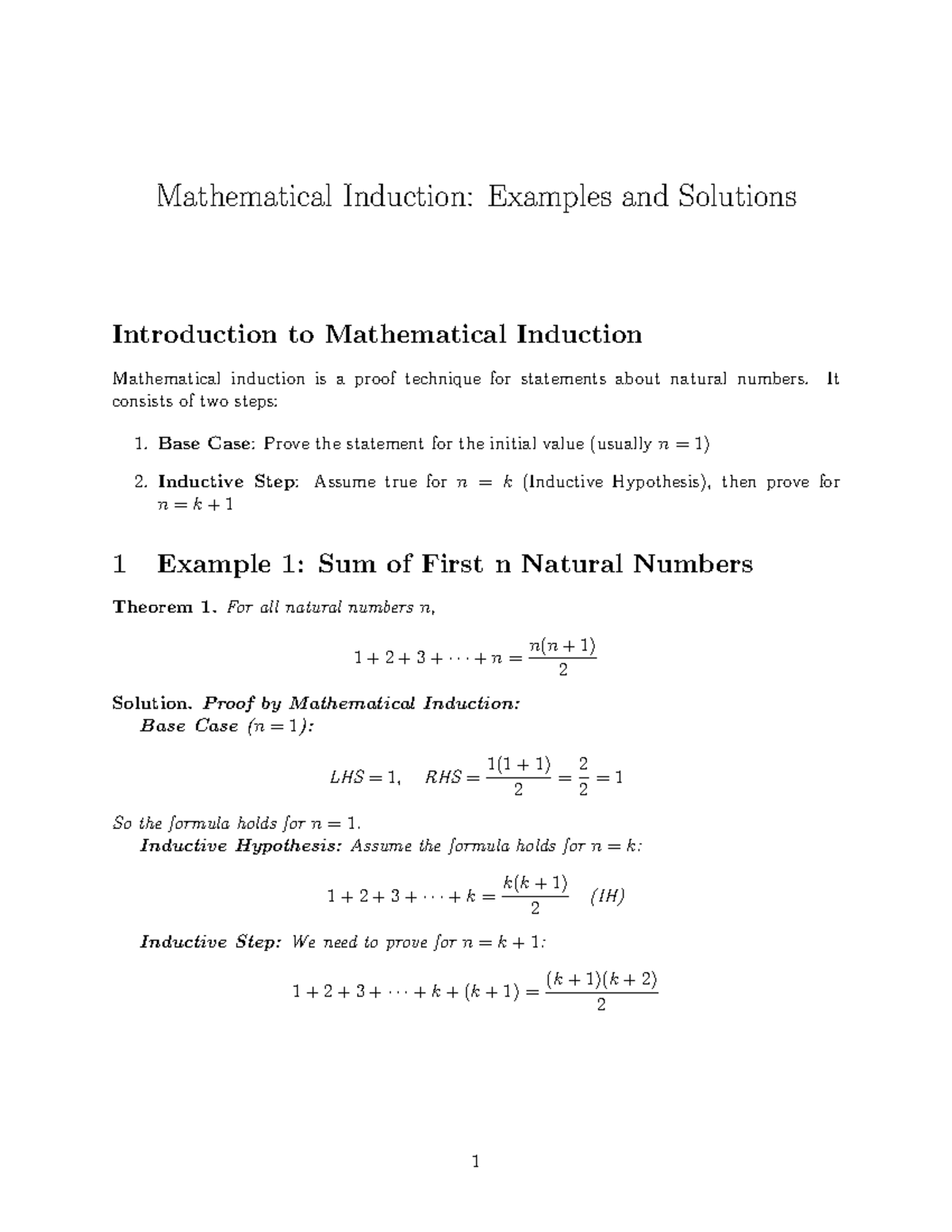 Mathematical Induction: Examples & Solutions (MATH 101) - Studocu